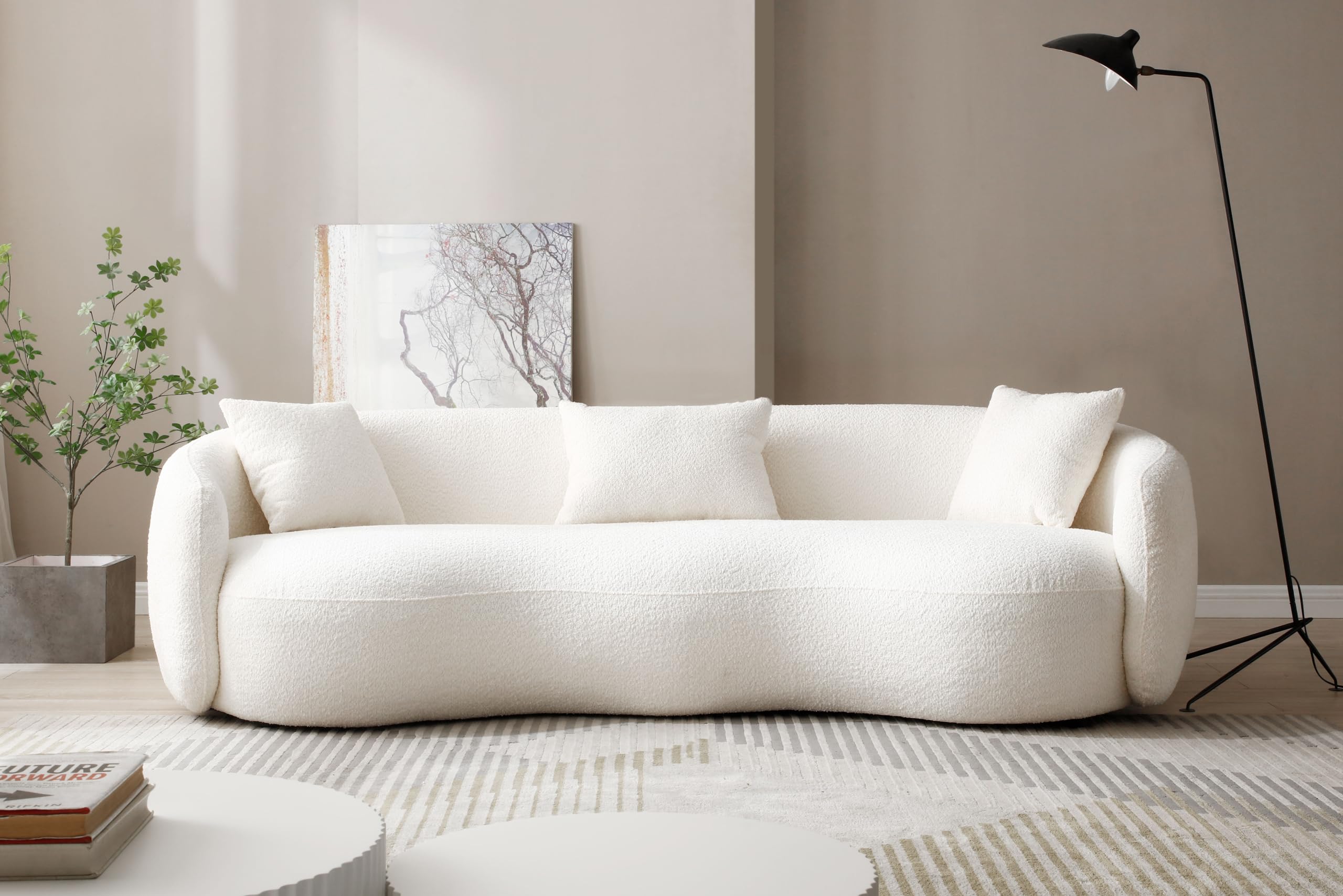 SSC SATISUNCASA 93.6'' Modern Boucle Curved Sofa for Living Room, Luxury Modern Comfy Curved Couch for Apartment, Reception Place, 4 Seater (White Boucle + 93.6" w)