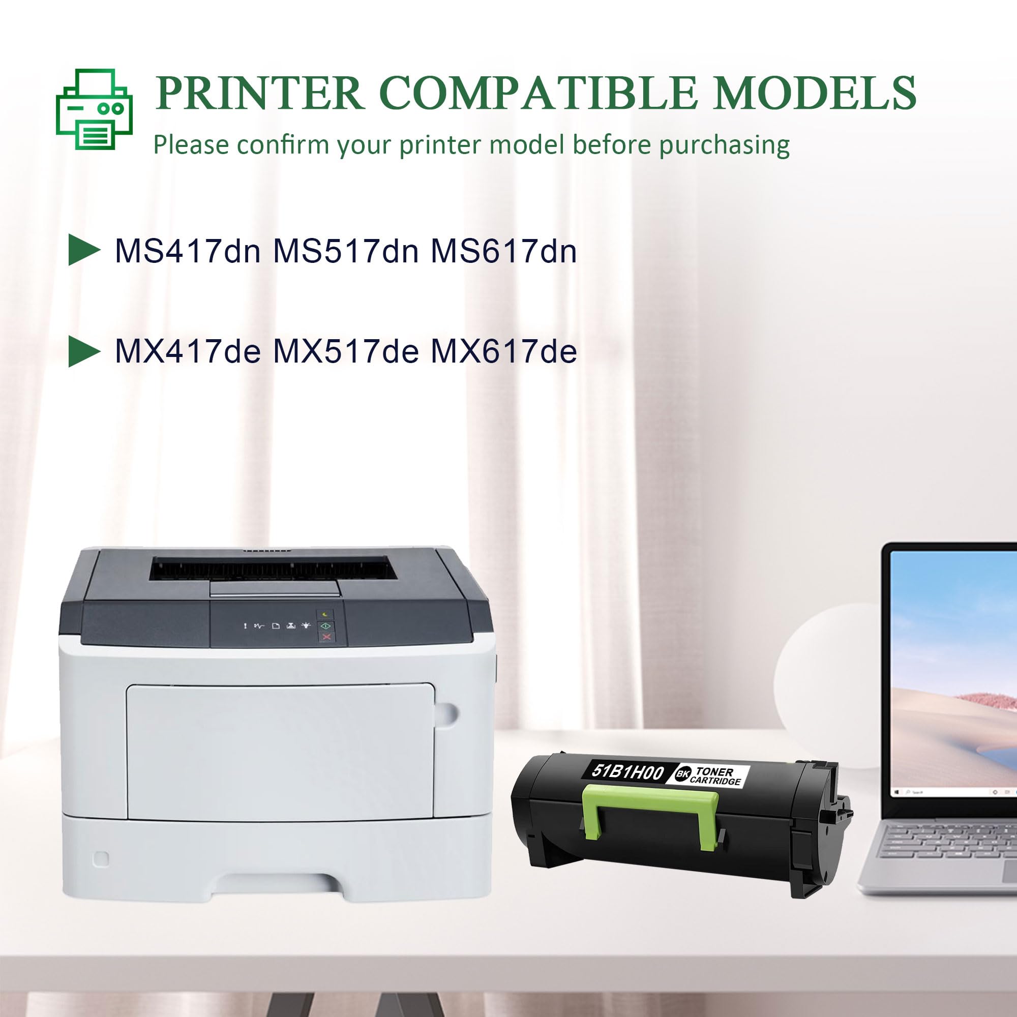 High Yield MS417 Toner Cartridge: 1 Pack 51B1H00 Black Toner Cartridge Replacement for Lexmark 51B1H00 Toner MS417dn MS517dn MS617dn MX417de MX517de MX617de Printer