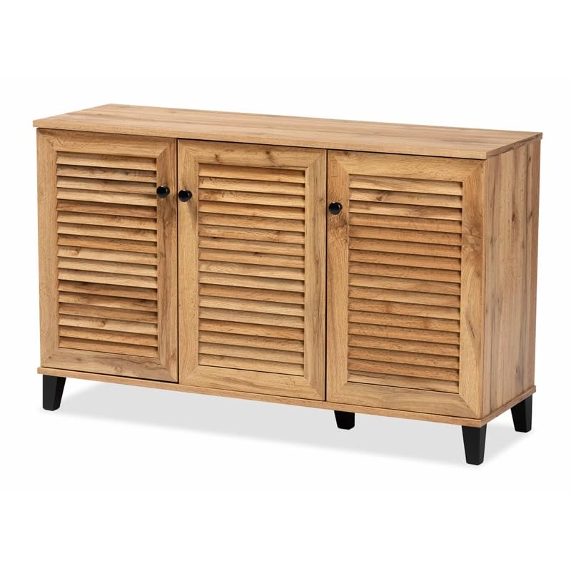 HALOU Shoe Cabinet Oak Finished Wood Three Doors Breathable Shoe Cabinet Foyer Corridor Furniture