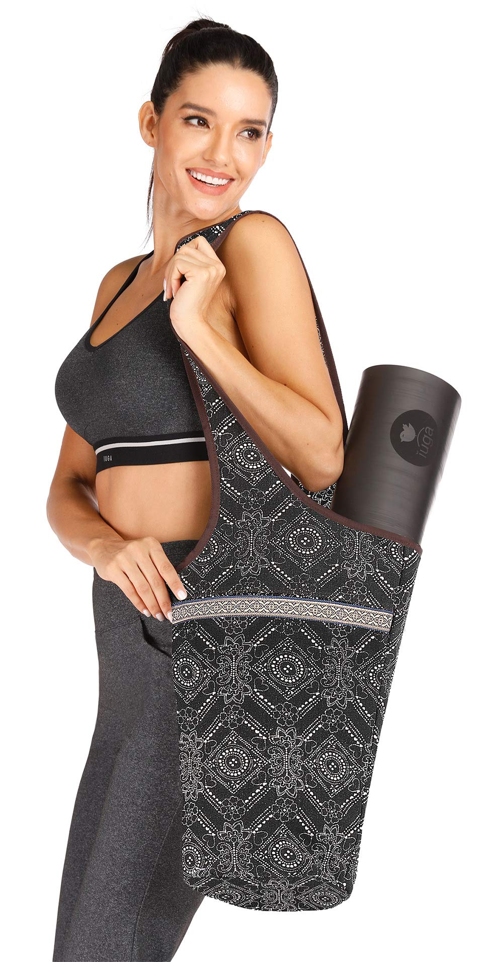 IUGA Yoga Mat Bag with Large Size Pocket & Inner Zipper Pocket, Yoga Carrier Bag Fit Most Yoga Mat Size