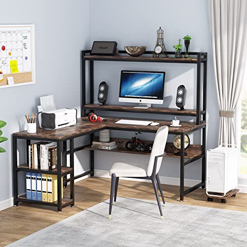 TRIBESIGNS WAY TO ORIGIN L-Shaped Desk with Storage Shelves, 59β Corner Computer Desk with Hutch, Industrial L Shaped Office Desk Gaming Table Workstation for Home Office (Rustic Brown)