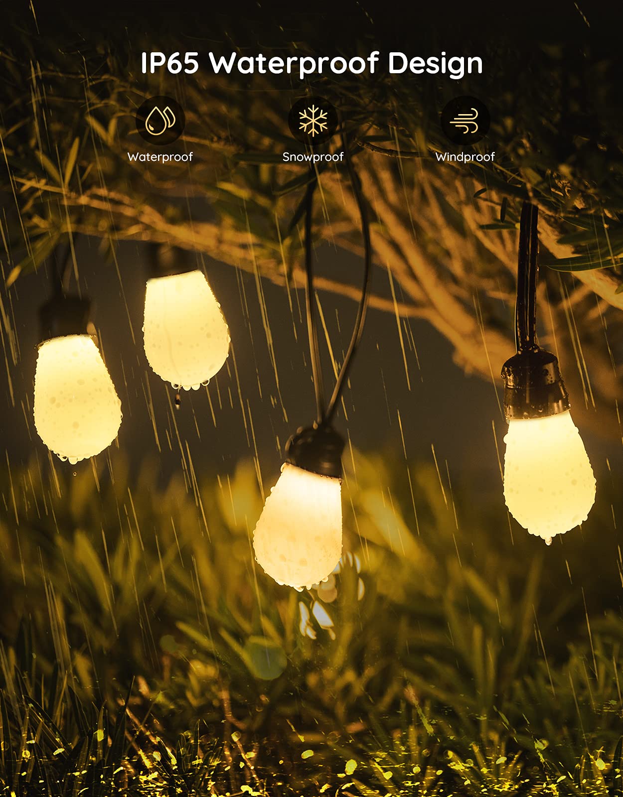 Govee Outdoor String Lights, 96ft WiFi Alexa String Lights with App Control, IP65 Waterproof Outdoor Lights with 30 Dimmable Warm White LED Bulbs for Balcony, Backyard, Party