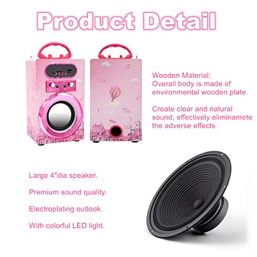 IndeCool Kids Bluetooth Karaoke Machine with 2 Microphones, Remote Control Wireless Karaoke Speaker Portable Karaoke Machine Music MP3 Player for Kids Adult Party Gift (Pink)