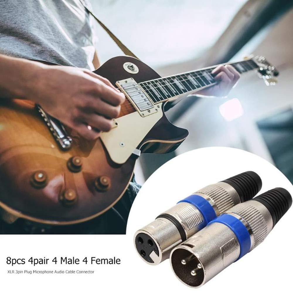 Hovico XLR Connectors,8pcs 4 Male 4 Female XLR 3Pin Plug Microphone Audio Cable Connector Adapter Mini Portable Accessories