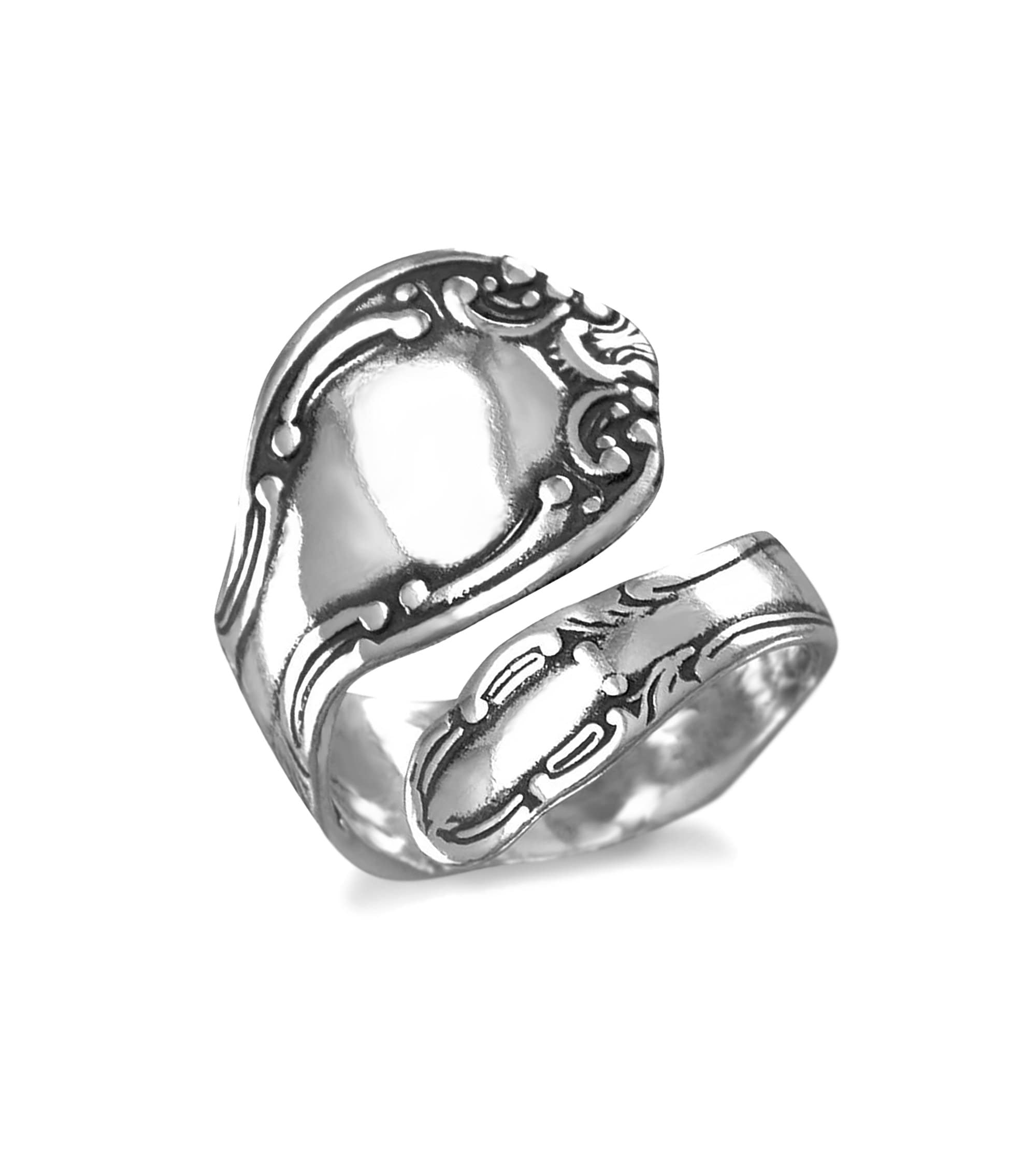IVY & BAUBLE Oxidized Sterling Silver Spoon Ring for Women | One Size Adjustable Wrap Ring | Gifts for Her | Hand Made in USA