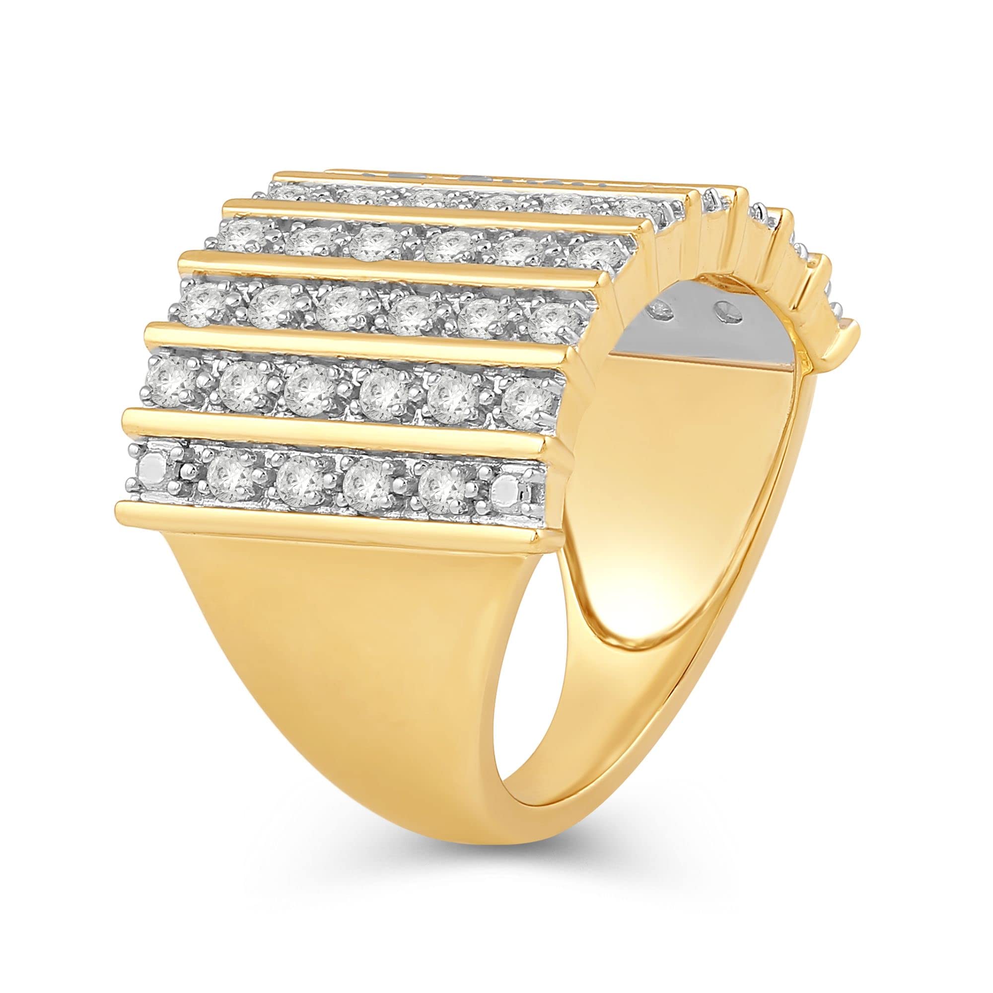 Jewelili Yellow Gold Over Sterling Silver 1 Cttw Natural White Round Diamonds Anniversary Ring, Size 7