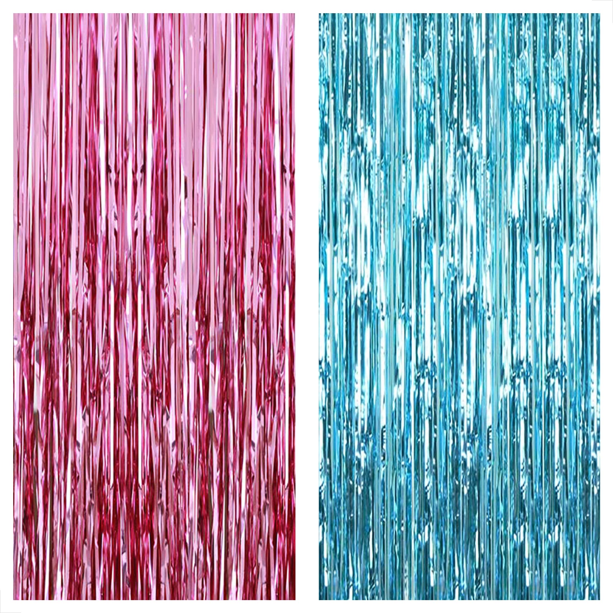 KatchOn, Large Pink and Blue Foil Fringe - 6.4x8 Feet, Pack of 2 | Girl or Boy Gender Reveal Decorations | Pink and Blue Fringe, Boy or Girl Backdrop | Gender Reveal Backdrop for Gender Reveal Décor