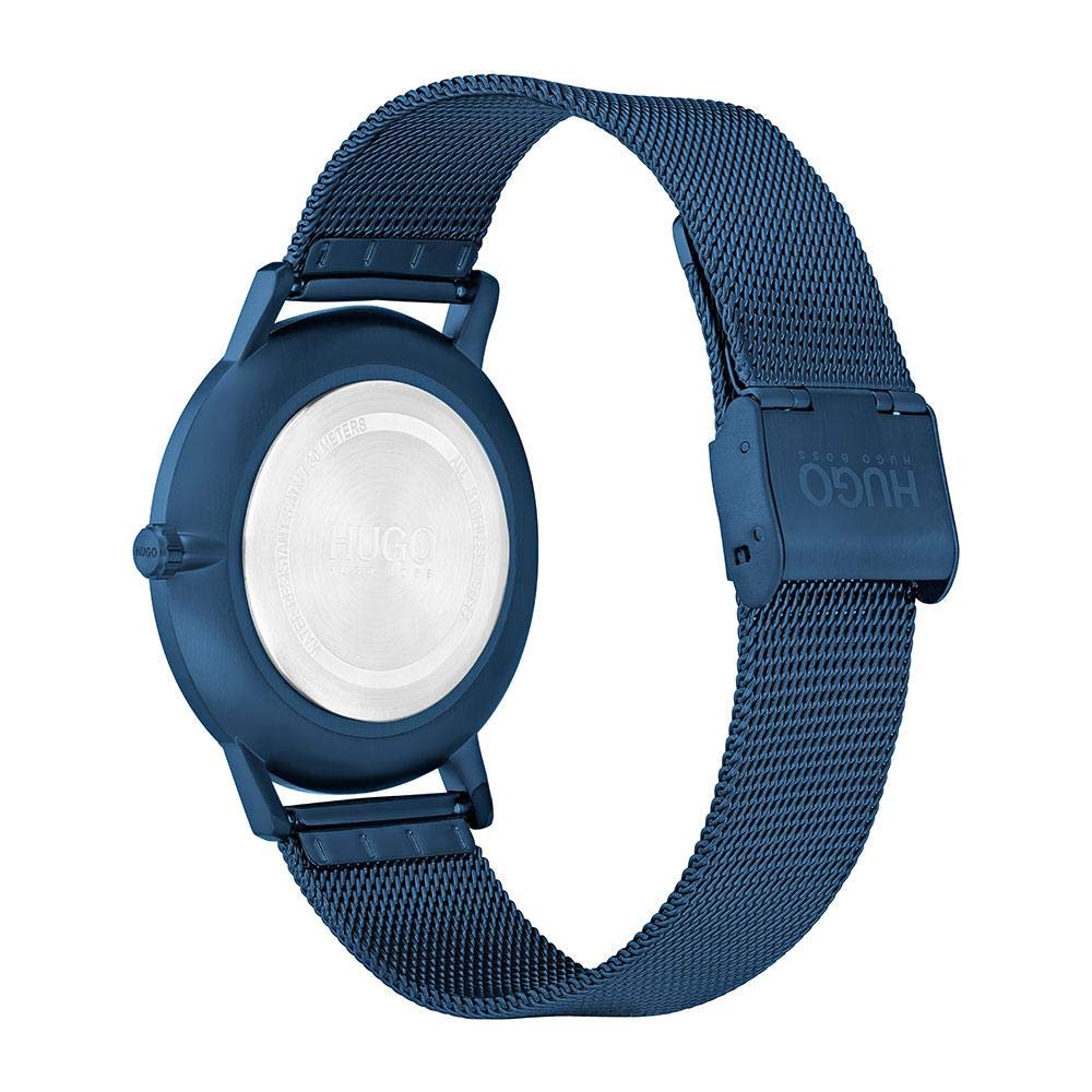 HUGO #Exist Unisex Quartz Ionic Plated Blue Steel and Mesh Bracelet Business Watch, Color: Blue (Model: 1520011)