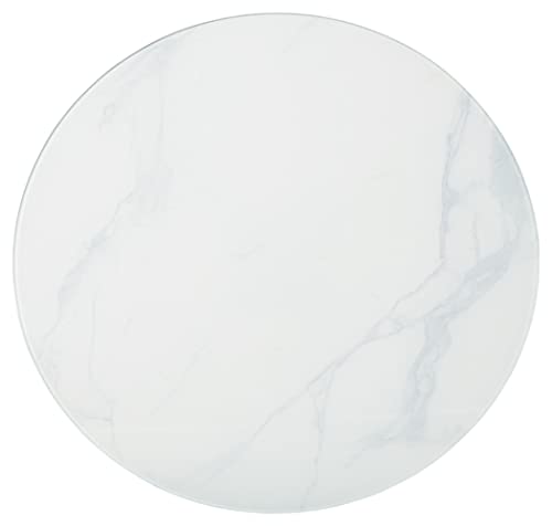 Signature Design by Ashley Barchoni Contemporary Round 39.5" Dining Room Table with A Marble Print Glass Top, White & Goldtone Finish