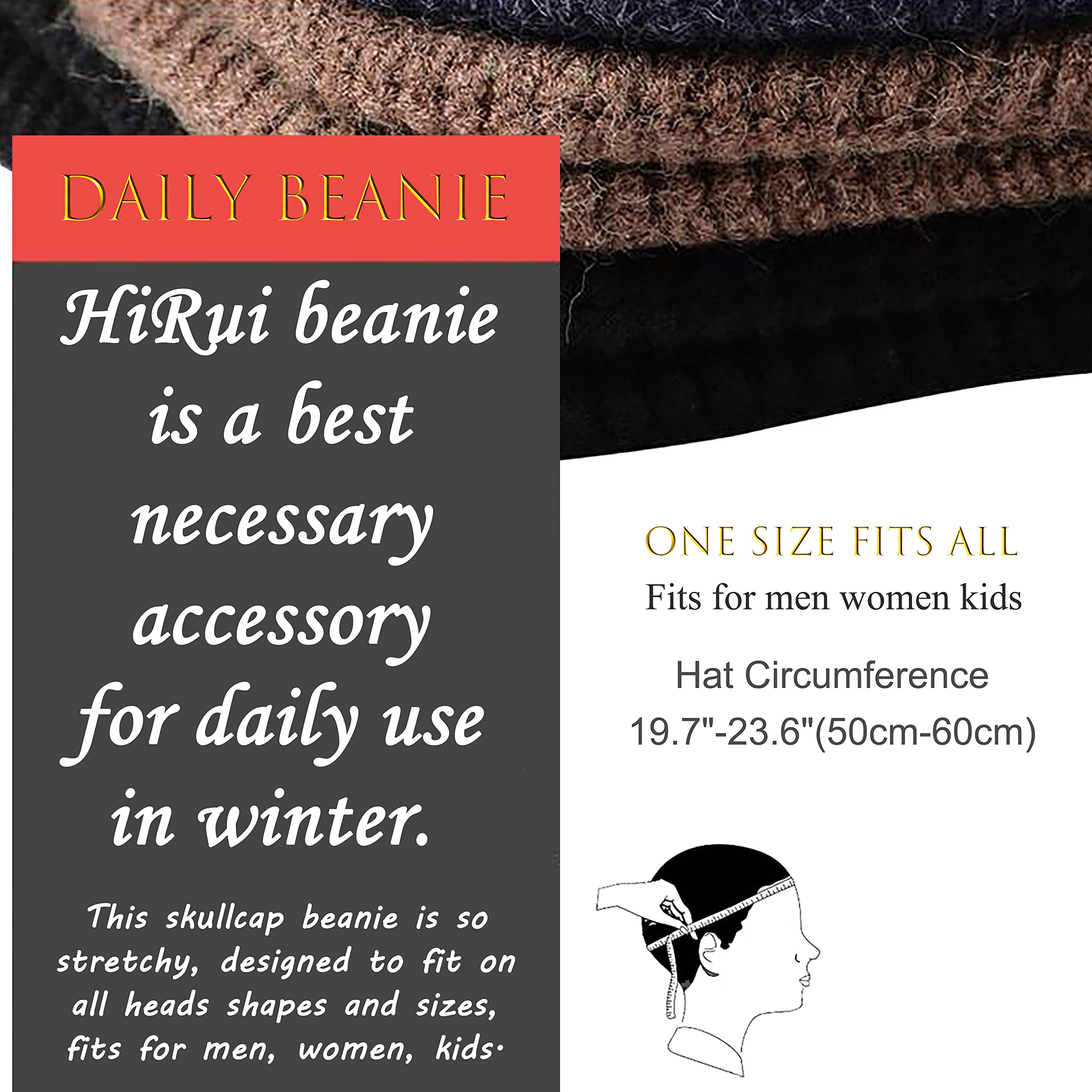 HiRui Knit Beanie Winter Hats Ear Covers for Men Women Kids-Warm Daily Headwear (Black)