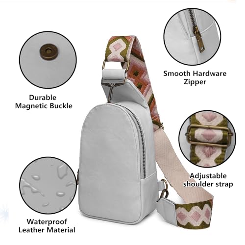 WeoTca Sling Bag for Women Crossbody Bags Multipurpose Chest Bags PU Leather Satchel (white