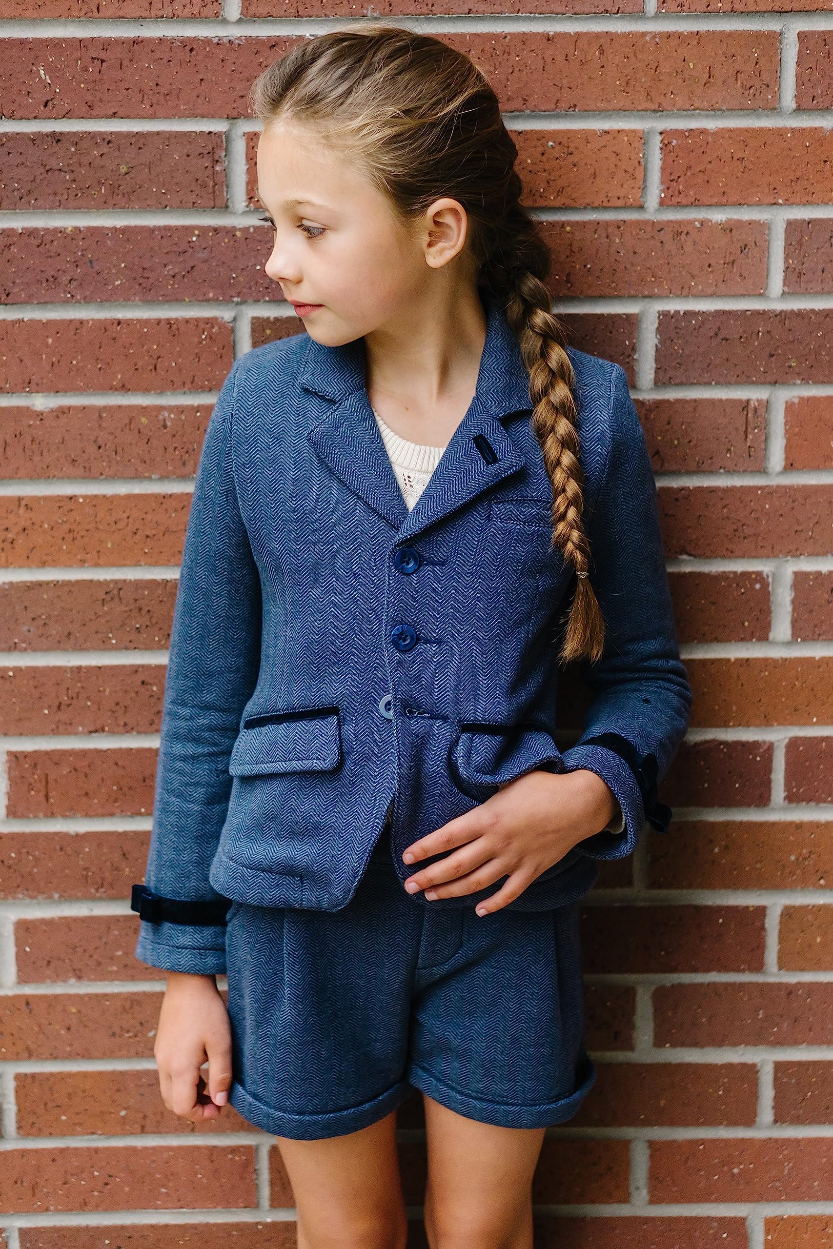 Hope & Henry Girls' Dressy Knit Jacquard Riding Blazer