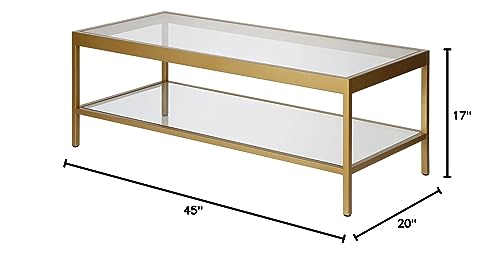 Henn&Hart 45" Wide Rectangular Rectangular Coffee Table in Brass, Modern Rectangular Coffee Tables for living room, studio apartment essentials