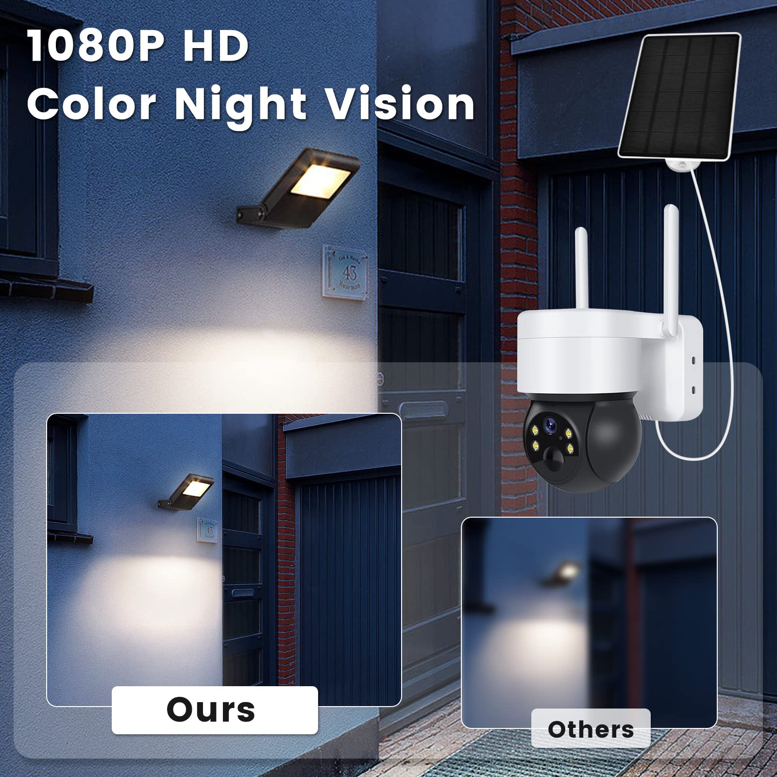Roinvou Solar Security Camera Wireless Outdoor, IP66 Waterproof Rechargeable Wireless Battery Powered with Solar Panel, PIR Human Detection, 2-Way Talk, Color Night Vision, Remote Access, Cloud/SD