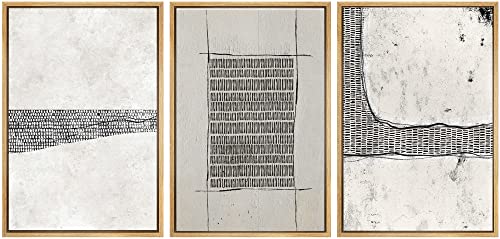 SIGNWIN Framed Canvas Print Wall Art Set Black White Industrial Line Pattern Abstract Shapes Drawings Modern Art Decorative Contemporary Minimal for Living Room, Bedroom, Office - 24"x36"x3 Natural