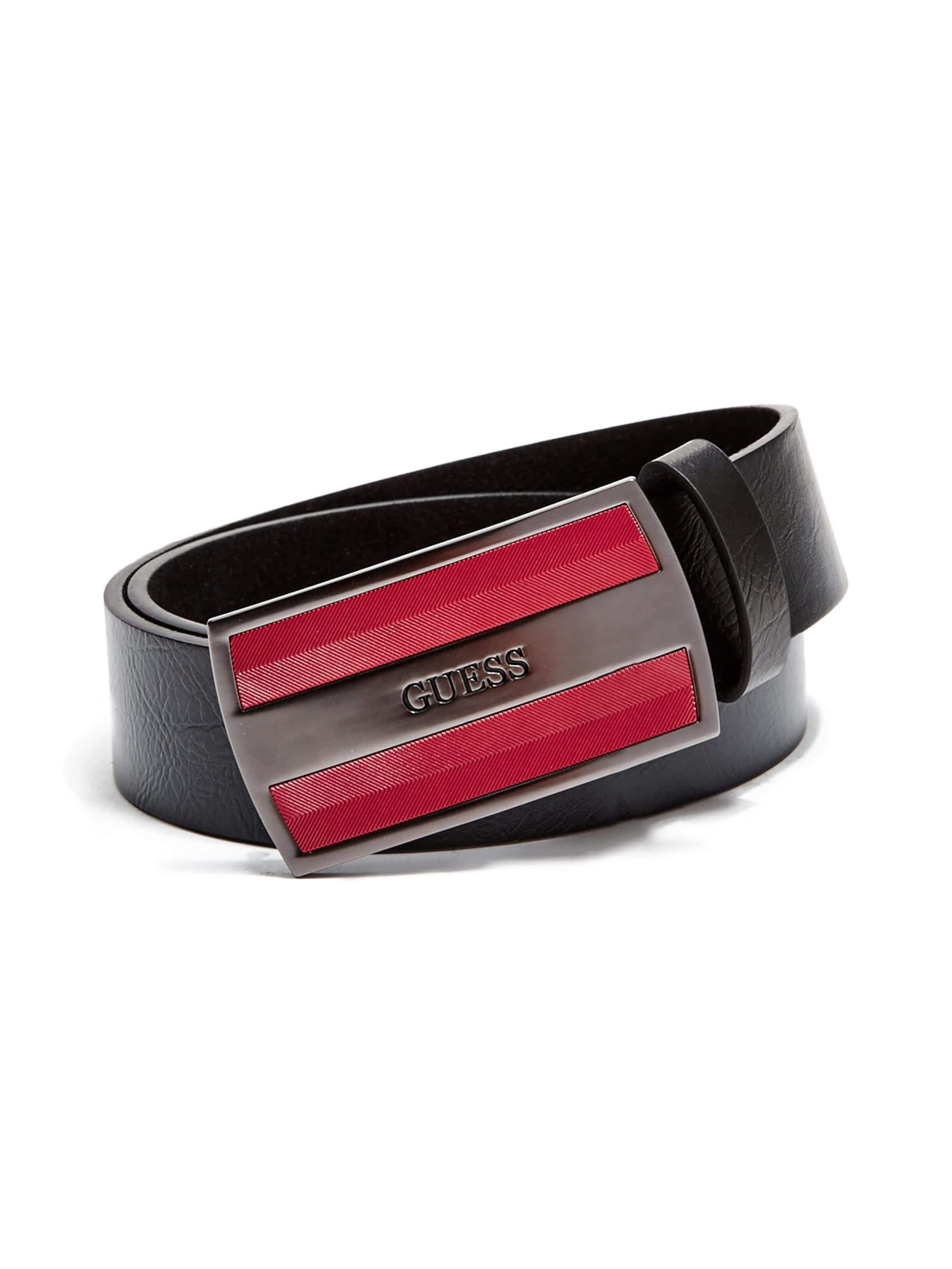 GUESS Factory Men's Chevron-Textured Plaque Belt