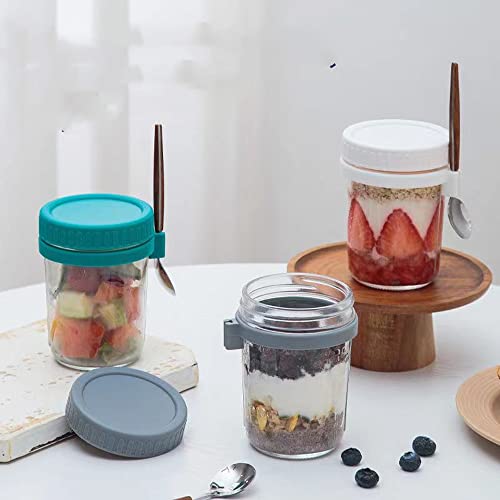Xigugo Overnight Oats Container with Lid and Spoon,Overnight Oats Jars, 106 oz Cereal, Milk, Vegetable and fruit Salad Storage Container with Measurement Marks (grey2)