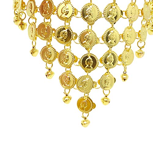Honbay Belly Dance Hair Hoop Indian Dance Headband Tribal Headband with Bells and Coin Ornaments (Gold)