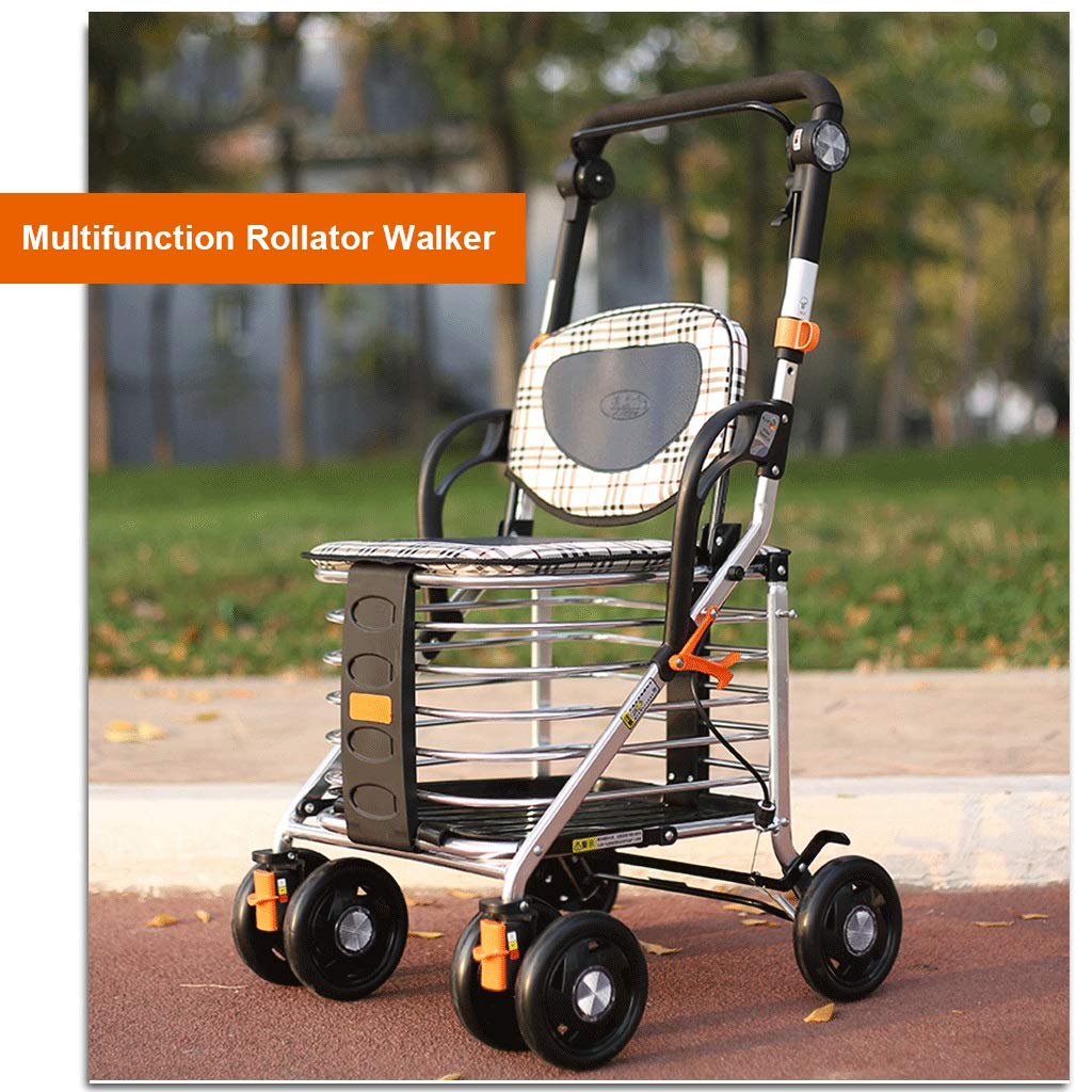 Rollator Walker 4 Wheels Walking, Folding Mobility Walking Aid, Height Adjustable Seat and Underside Shopping Basket Elderly Walker Elderly Walker,Bearing 100kg/220lbs