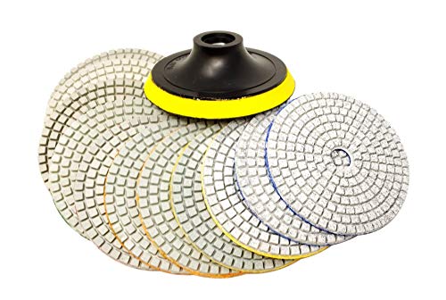 QuickT PPW701E Stone Concrete Marble Quartz Granite 4 Inch Diamond Wet Sanding Polishing Polisher Pads Kit Tools for Wet Grinder Polisher, Includes Countertop Polish DIY Guide & Video
