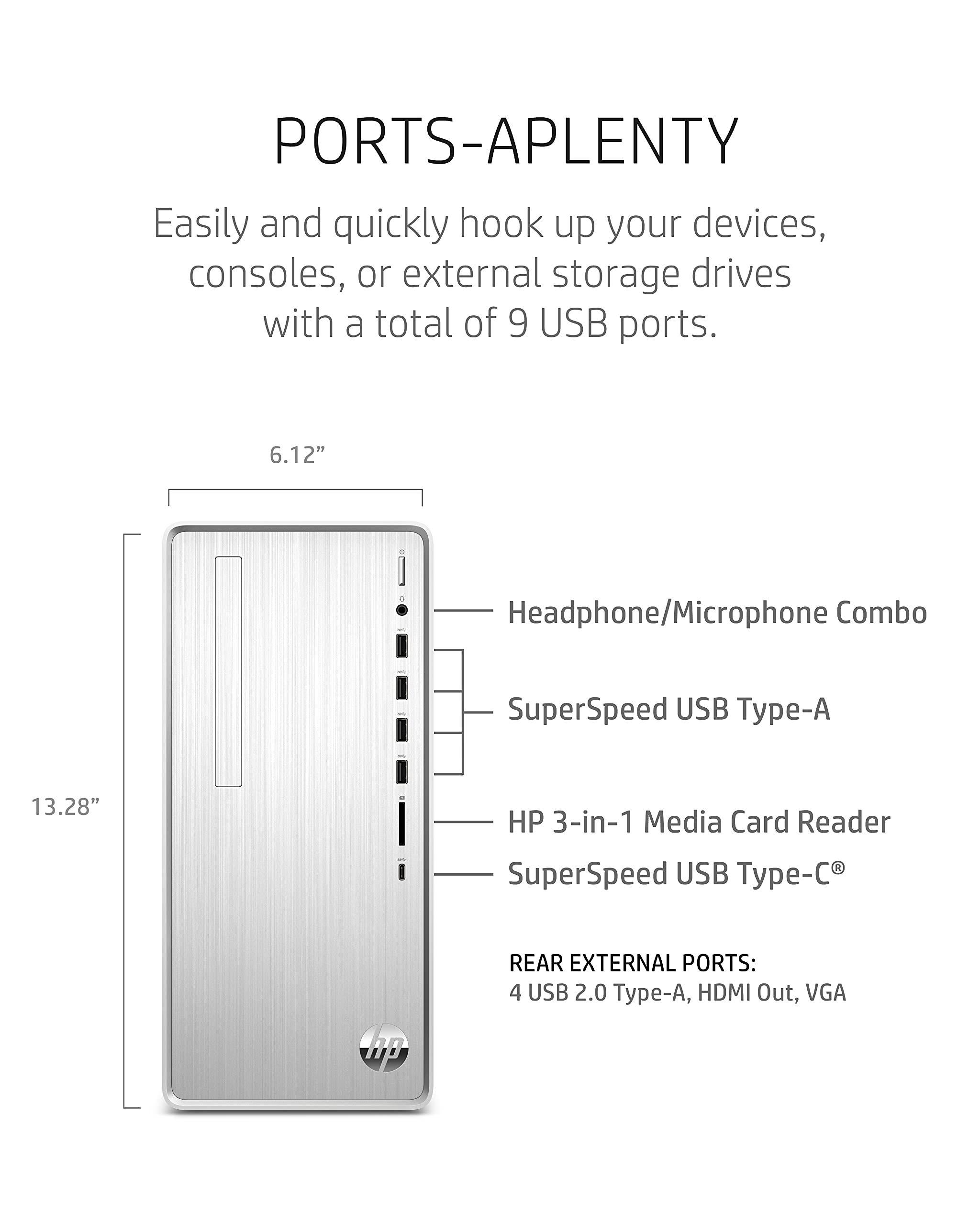 HP Pavilion Desktop PC, 11th Gen Intel Core i7-11700 Processor, 16 GB RAM, 256 GB SSD, 1 TB SATA Hard Drive, Windows 11, Wi-Fi 6 & Bluetooth 5.0 Combo, 9 USB Ports, Sleek Tower (TP01-2070, 2021)