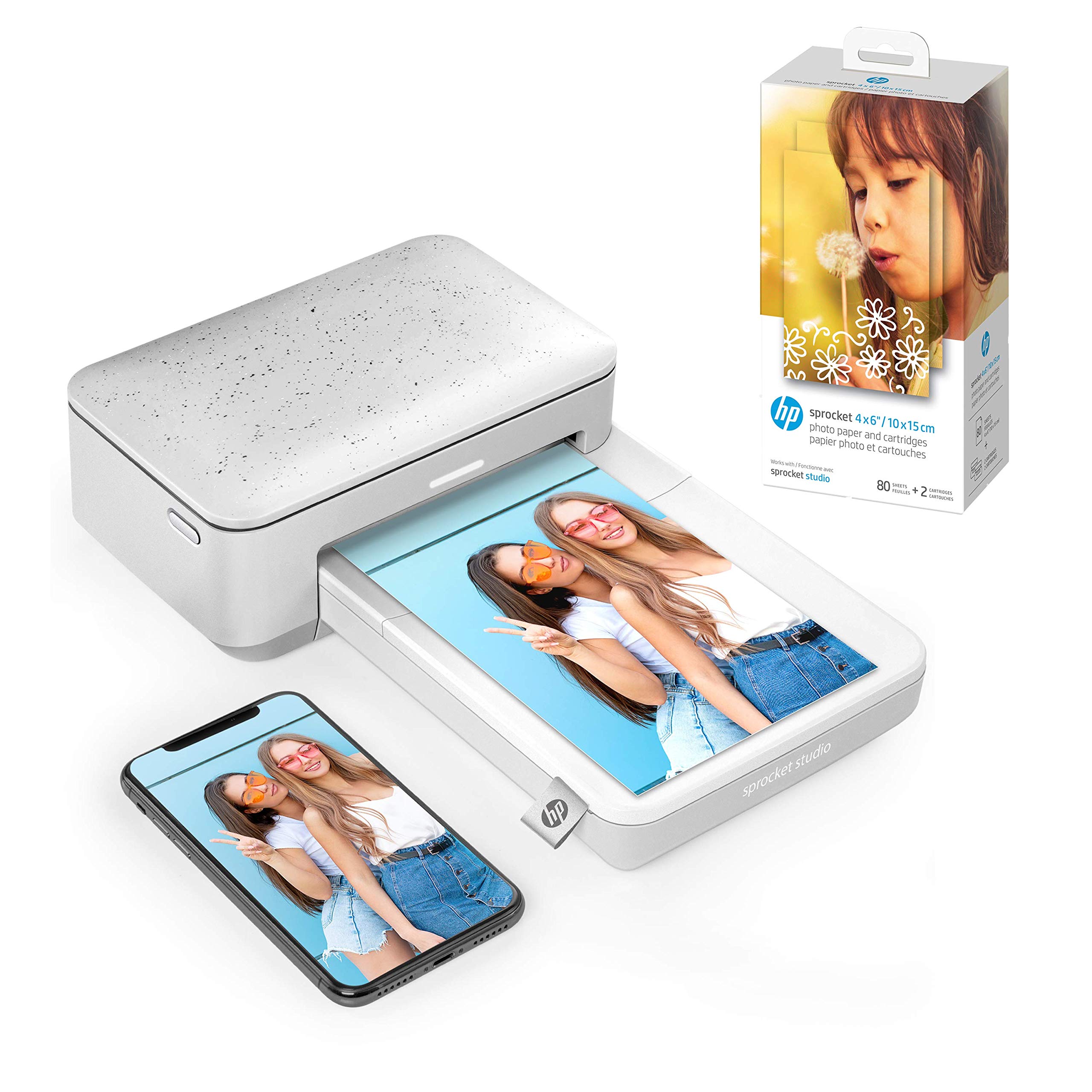 HP Sprocket Studio 4x6โ Instant Photo Printer โ Print Photos from Your iOS, Android Devices & Social Media with HP Sprocket Studio 4x6" Photo Paper &-Cartridges (80 Sheets-2-Cartridges)