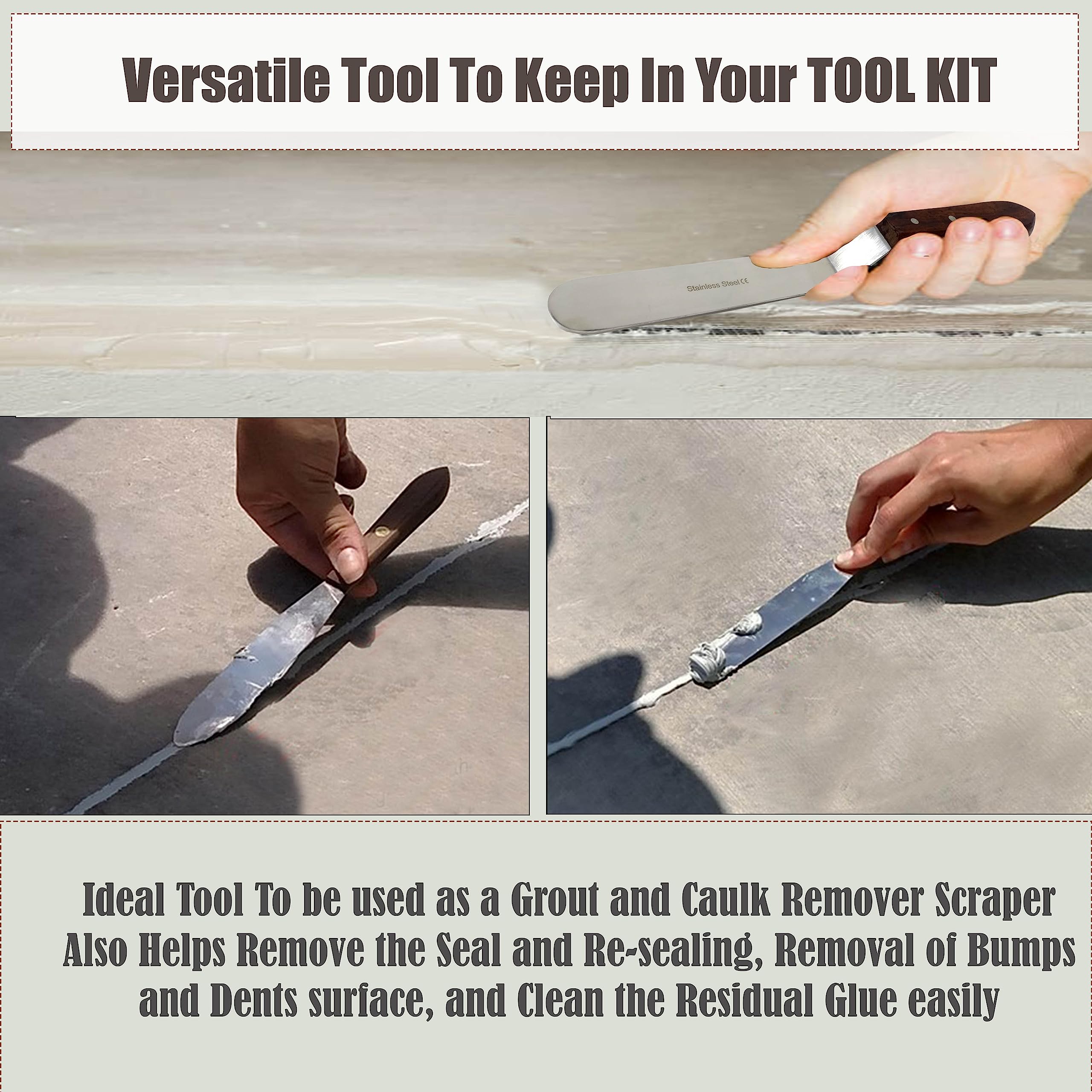 A2Z Scilab Brand Engineering Classic Offset Caulk Tooling Spatula, Stainless Steel (3 Inch Long Offset Blade)
