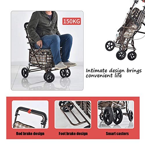 Rollator Walker 4 Wheel Rolling Walker Shopping Trolley Elderly Scooter, with Seat Design, Rolling Walker with Brakes for The Elderly,Bearing 150kg/330lbs