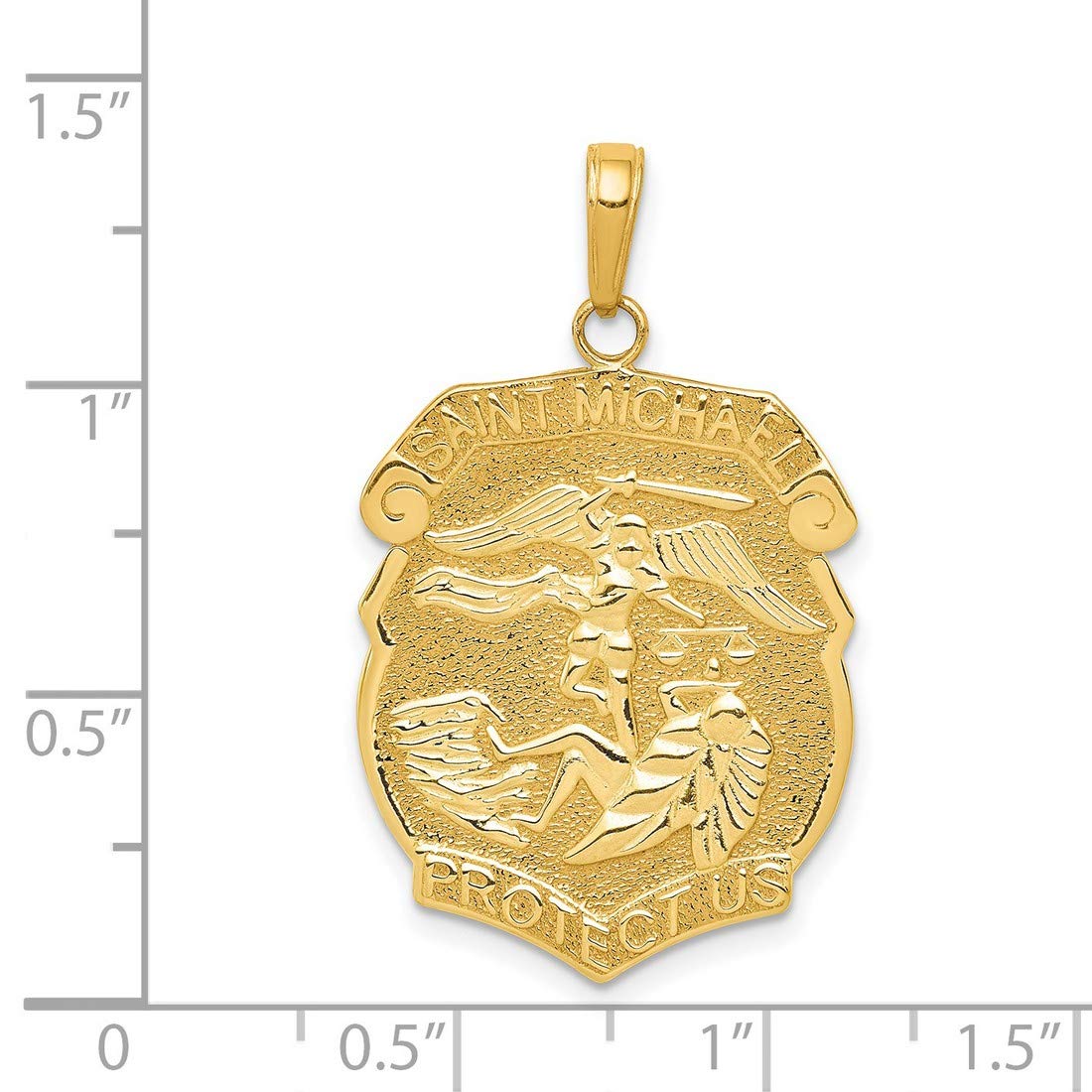 Jewelry Stores Network Solid Saint Michael Protect Us Words on Police Officer Badge Pendant in Real 14k Yellow Gold 26x21mm