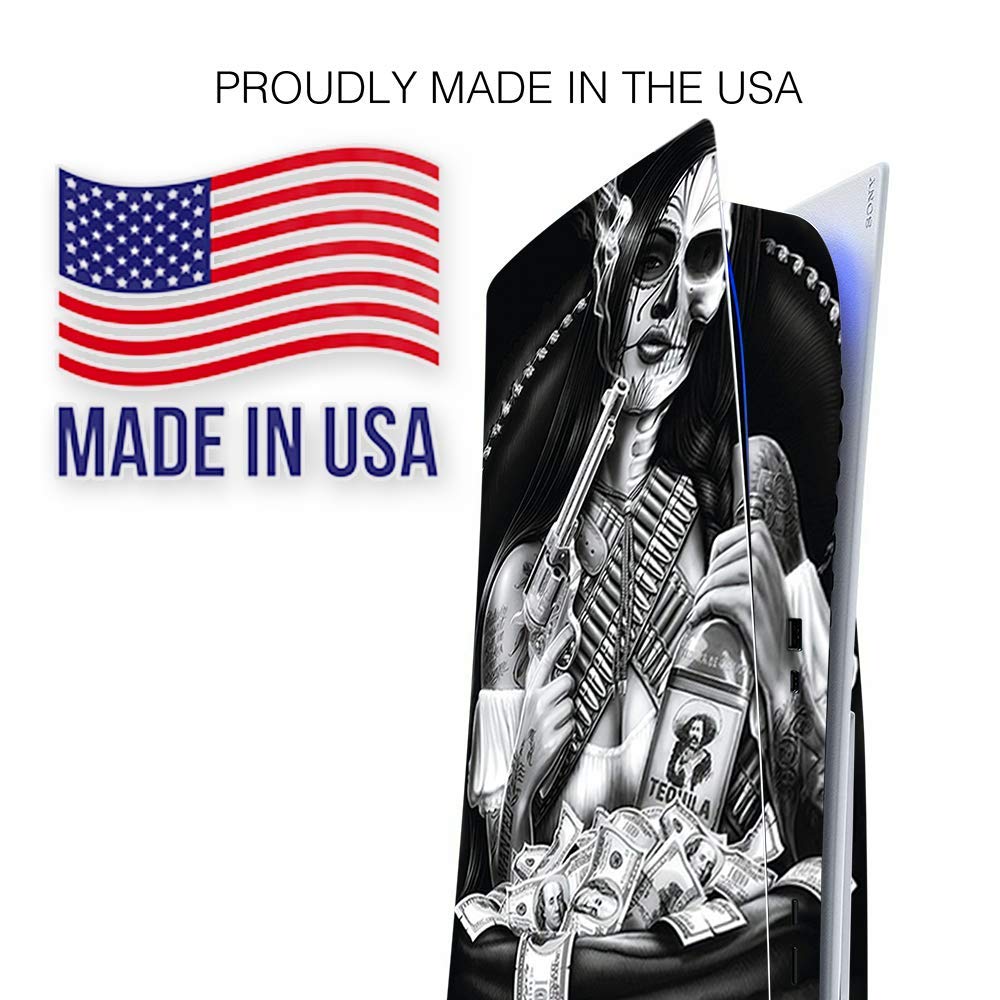 ITS A Skin Skins Compatible with Sony Playstation 5 Console Disc Edition - Protective Decal Overlay Stickers wrap Cover - Skull Girl Gangster