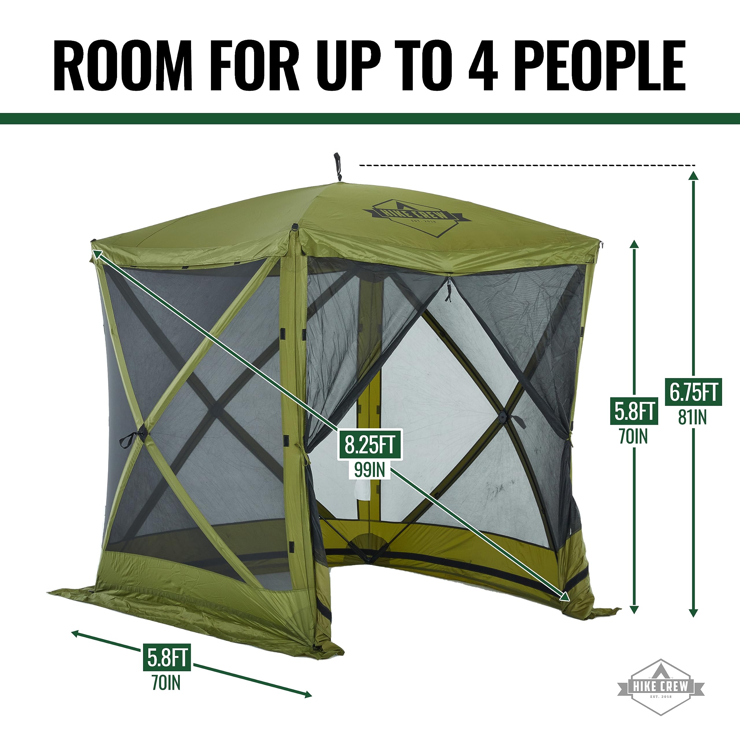 Hike Crew 6β x 6β Pop-Up Gazebo Screen Tent | Screened 4-Sided Instant Outdoor Canopy Shelter with Stakes, Ropes & Carry Bag for Camping, Sports & Picnic Table | UV Resistant SPF 50+