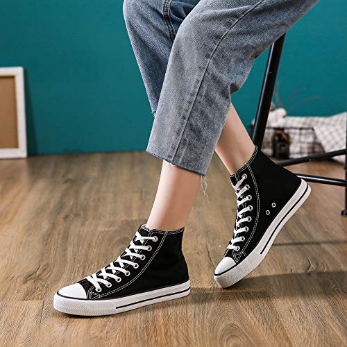 Women's High Top Canvas Shoes Fashion Sneakers Casual Shoes for Walking(Black.US9)