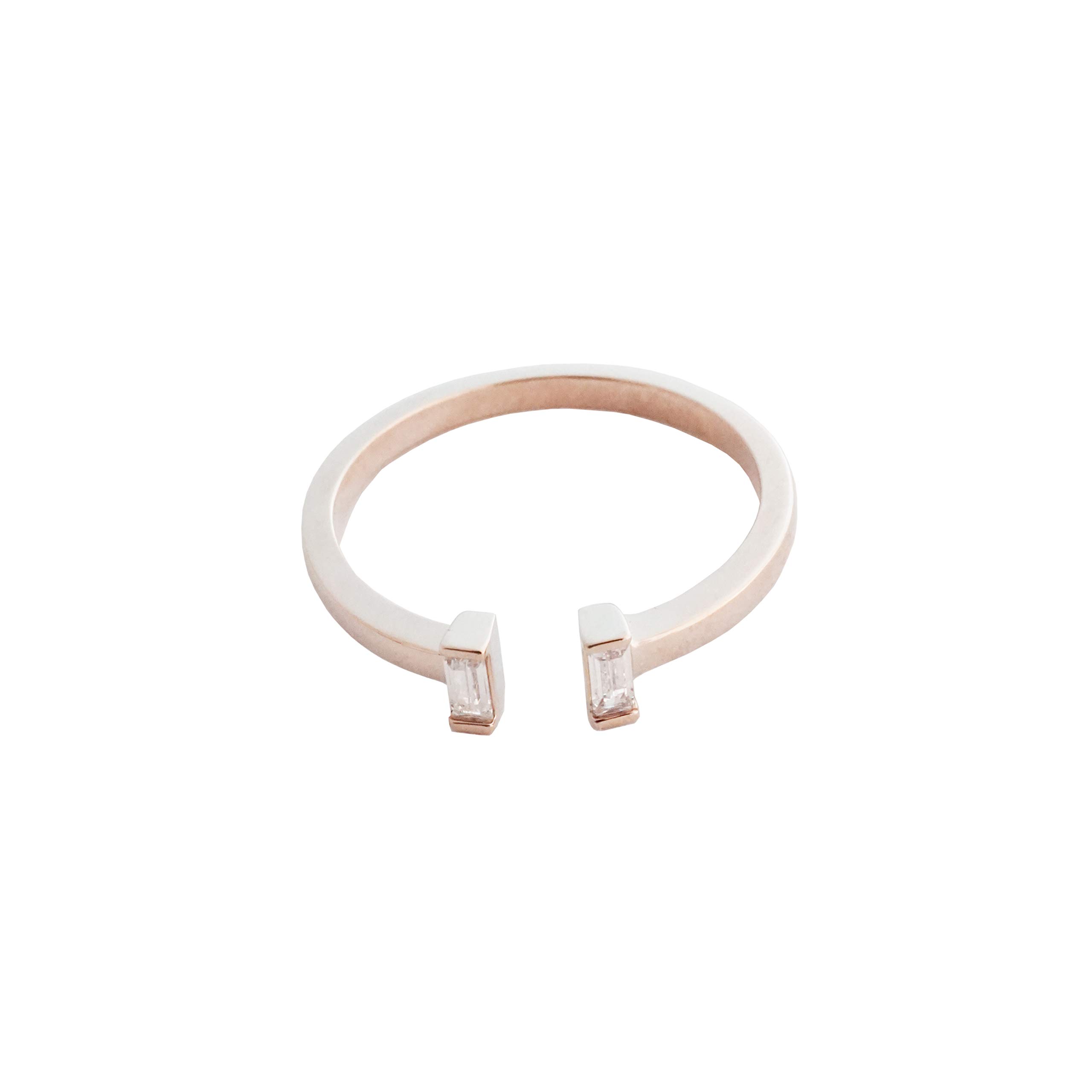 Honeycat Dainty Stevie Crystal Baguette Open/Adjustable Ring in Gold, Rose Gold, or Silver | Minimalist, Delicate Jewelry (Silver)