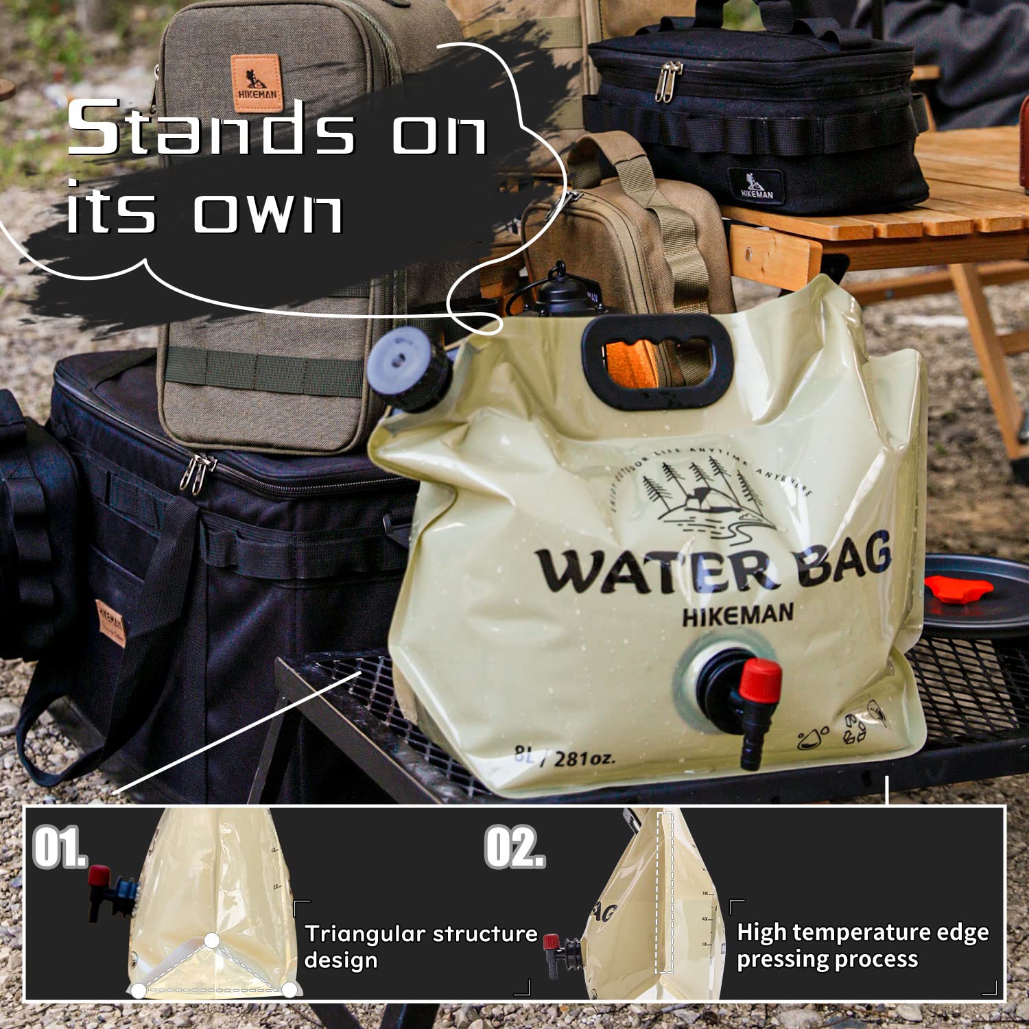 HIKEMAN Collapsible Water Storage Carrier - 1.9 Gallon Portable Water Container with Spigot,Camping Water Bag for Outdoors Hiking Backpack Survival Kit (2PCS)