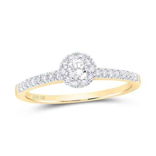 Jewels By Lux 10K Yellow Gold Round Diamond Solitaire Bridal Wedding Engagement Ring 1/3 Cttw In 4 Prong Setting with natural round shape white diamond Ring Size 5