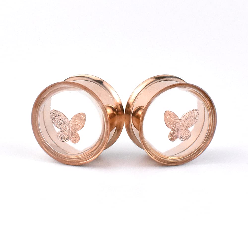 Jboyanpei 6Pcs/3pair Cute Butterfly Ear Gauges Plugs Stretching Kit Tunnels Stainless Steel Screw on Double Flared Expander Size 10mm