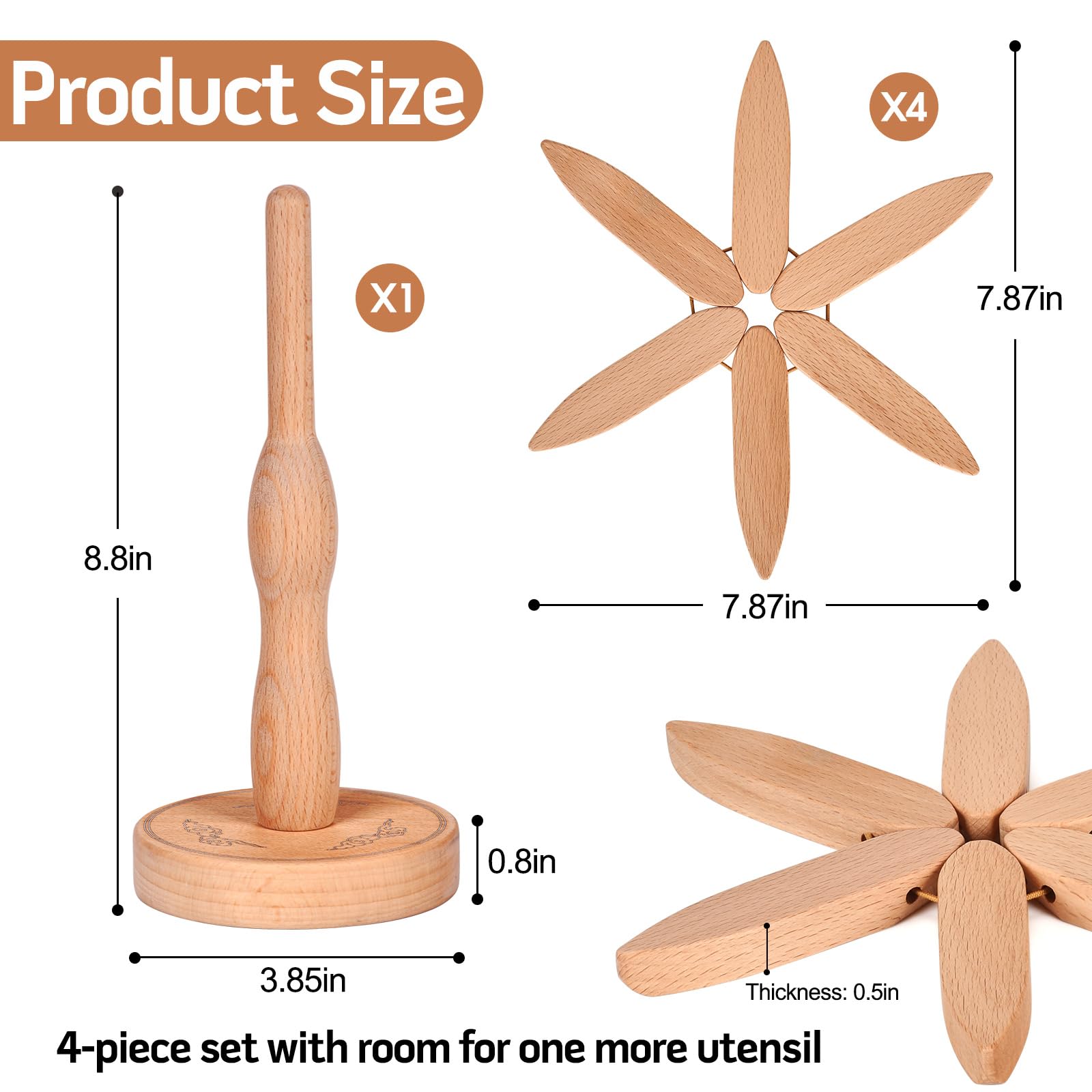 Wooden Trivets for Hot Dishes,Christmas Tree Trivet,Wooden Tree Coasters Store Like a Christmas Tree - 4 Wooden Trivet + 1 Stand