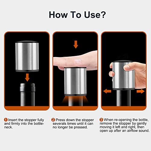 Wine Stopper - HOOMIL ๐ฎ ๐๐๐๐ค Stainless Steel Vacuum Wine Bottle Stoppers, Reusable Wine Saver, Wine Accessories Gift for Friends, Family, Wine Lovers - Silver