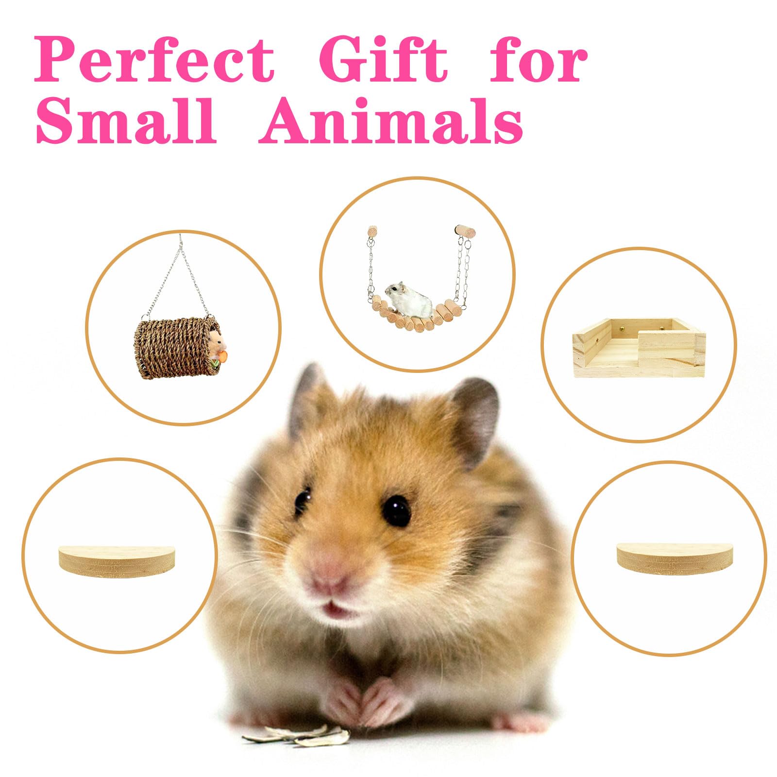 Guinea Pig Hammock, 5pcs Hamster Hanging Hideout Accessories Toy Small Animals Tunnel Bed for Chinchillas, Hamsters, Rats and Gerbils