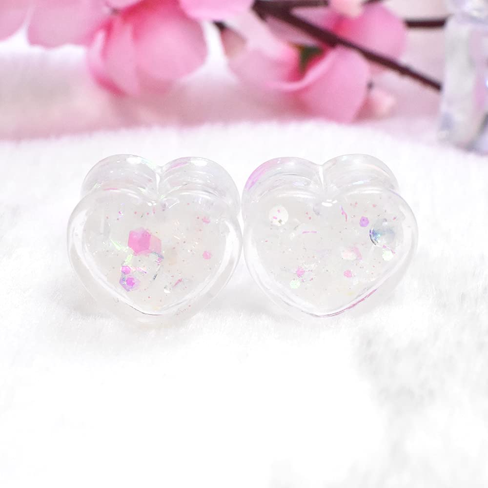Jboyanpei 6Pcs/3pair Shineing Paillette Heart-shaped Ear Gauges Tunnels and Plug Acrylic Ear Expander Studs Stretching Size 22mm