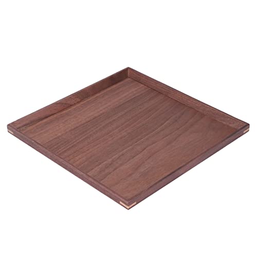 Wooden Serving Tray, Square Walnut Wood Food Tray for Coffee Cake Fruit, Vintage Tea Tray for Home Decor (7.9 Inch)