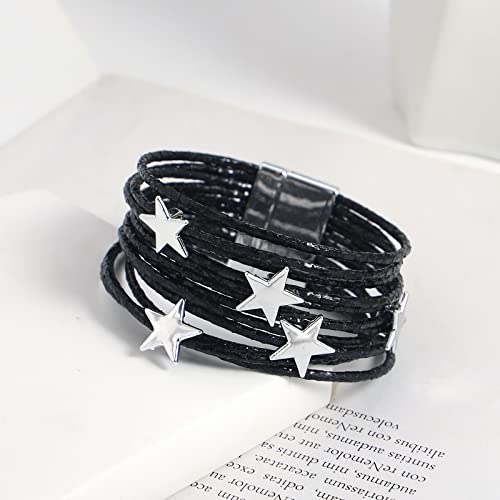 hotoo Star Leather Bracelets for Women Trendy Black