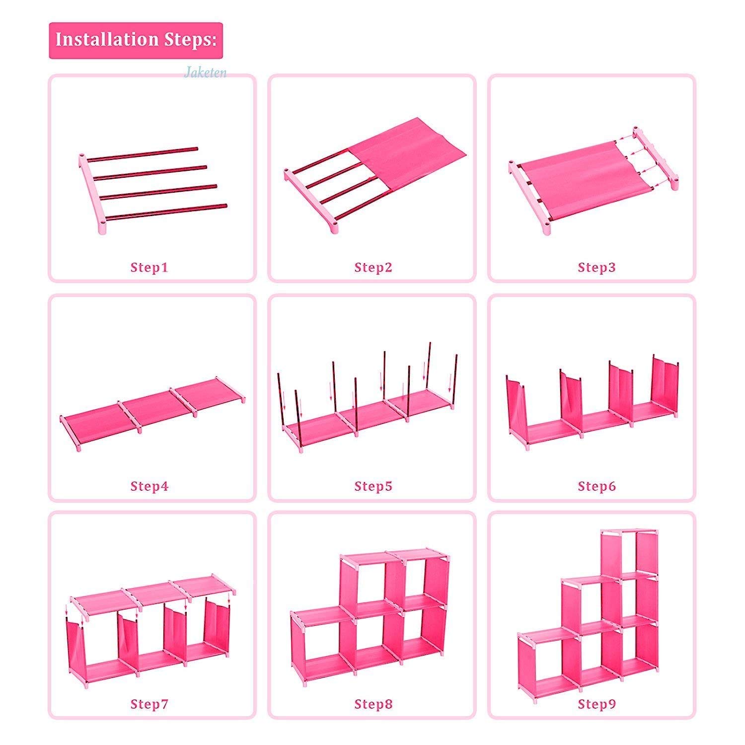 Hosmat 9-Cube DIY Children's Bookcase 30 inch Adjustable Bookshelf Organizer, Folding Storage Shelves Unit (Pink_9 Cubes)