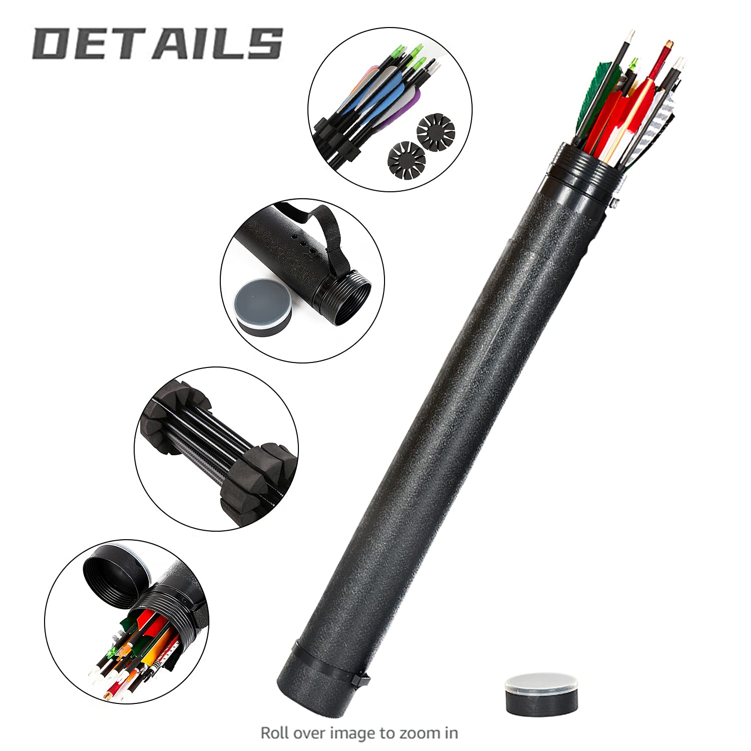 Huntingdoor Archery Arrow Tubes Telescopic Arrow Holder Back Quiver Arrow Case Carrier Adjustable Shoulder Strap Belt with Arrows Rack and 2 EVA Foam Separator