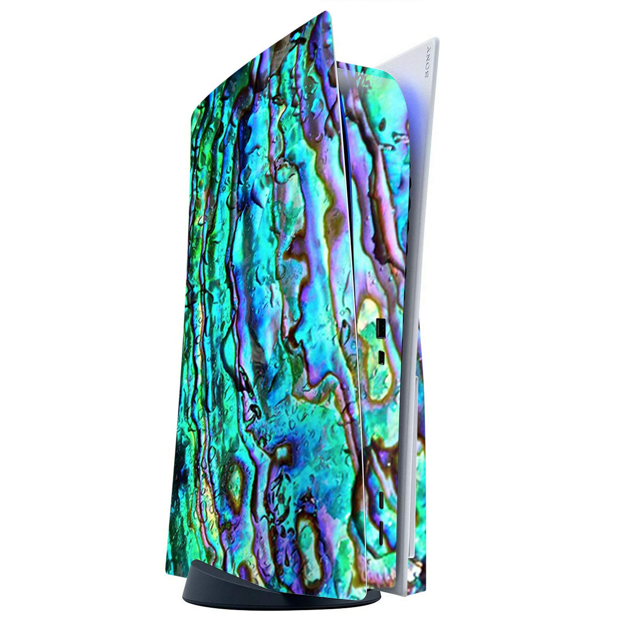 ITS A Skin Skins Compatible with Sony Playstation 5 Console Disc Edition - Protective Decal Overlay Stickers wrap Cover - Abalone Ripples Green Blue Purple
