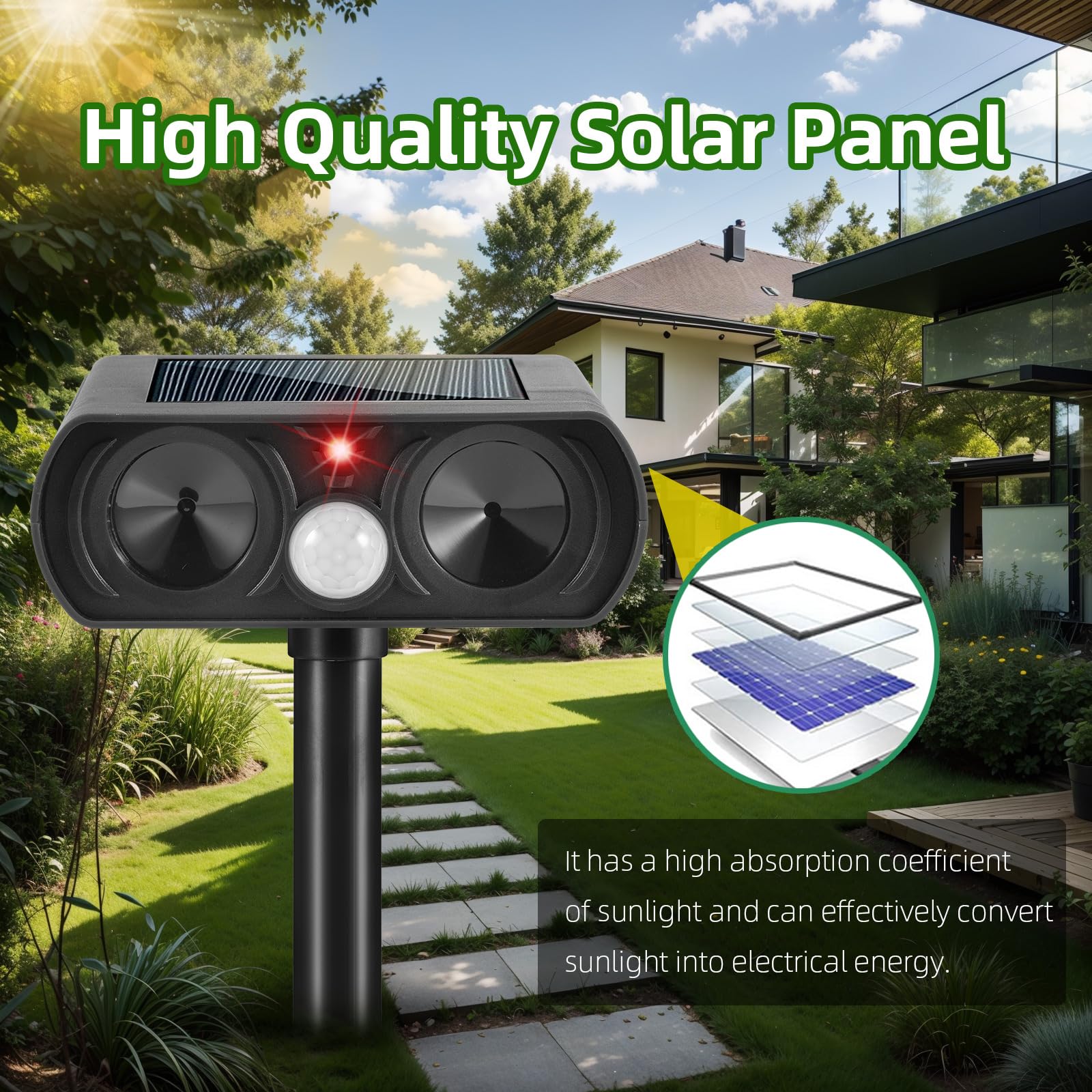 Ultrasonic Animal Repellent Outdoor Solar Animal Repeller with Motion Detection Waterproof Cat Deterrent Outdoor Deer Repellent Device for Fox Raccoon Rabbit Squirrel Skunk Repellent for Yard (4)