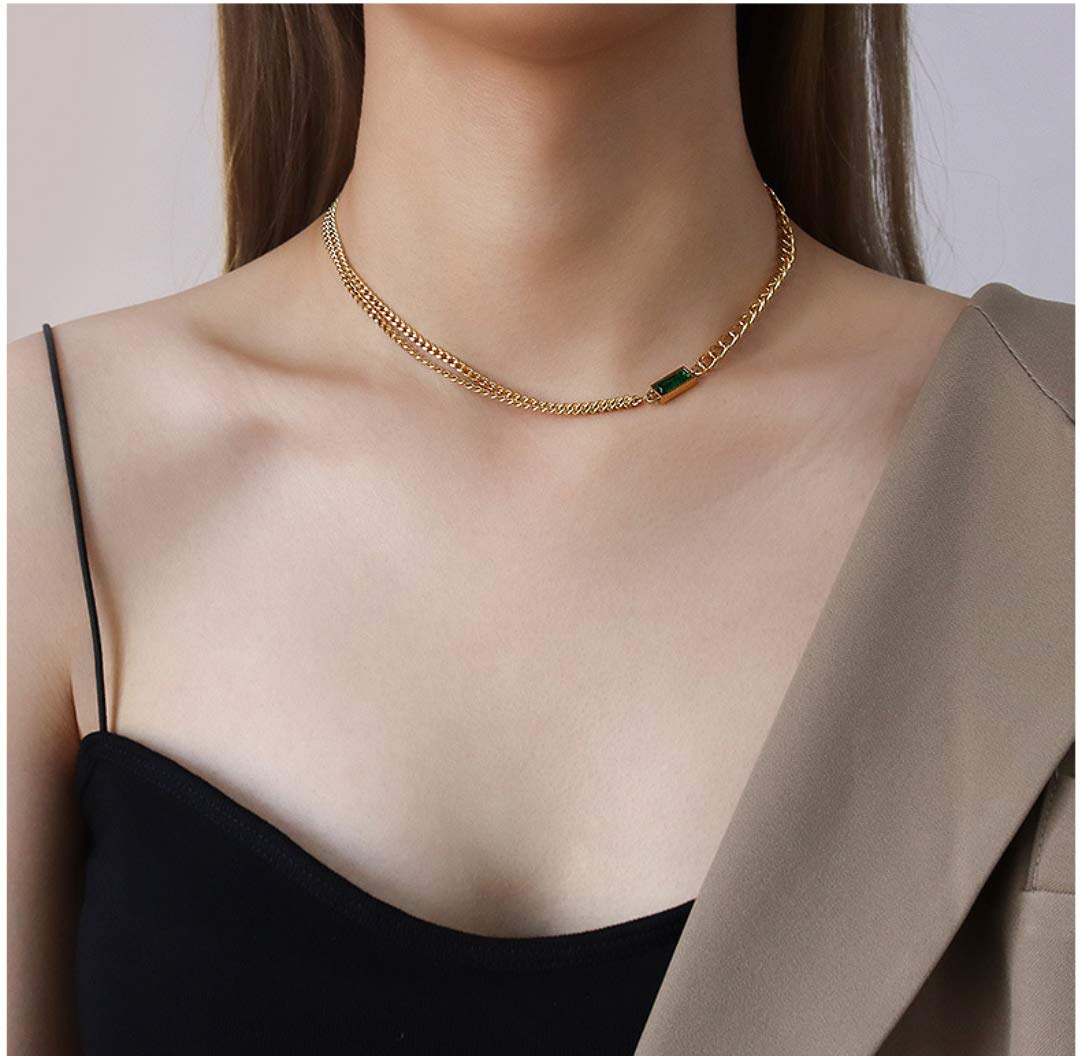 JA.S.JR 18K Gold Plated Emerald Choker Necklaces Chain Necklace Gold Statement Necklaces for Women
