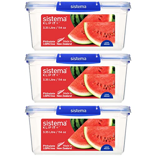 Sistema KLIP IT PLUS Food Storage Containers | 3.35 L | Airtight Containers Set | Leak-Proof Seal | Easy Locking Clips | BPA-Free | 3 Count