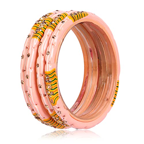 JD'Z COLLECTION Indian Jewelry glass bangles for women Lac Bangles For women Bangles set of 4 Multi Bracelets Kada (Beige, 2.6)
