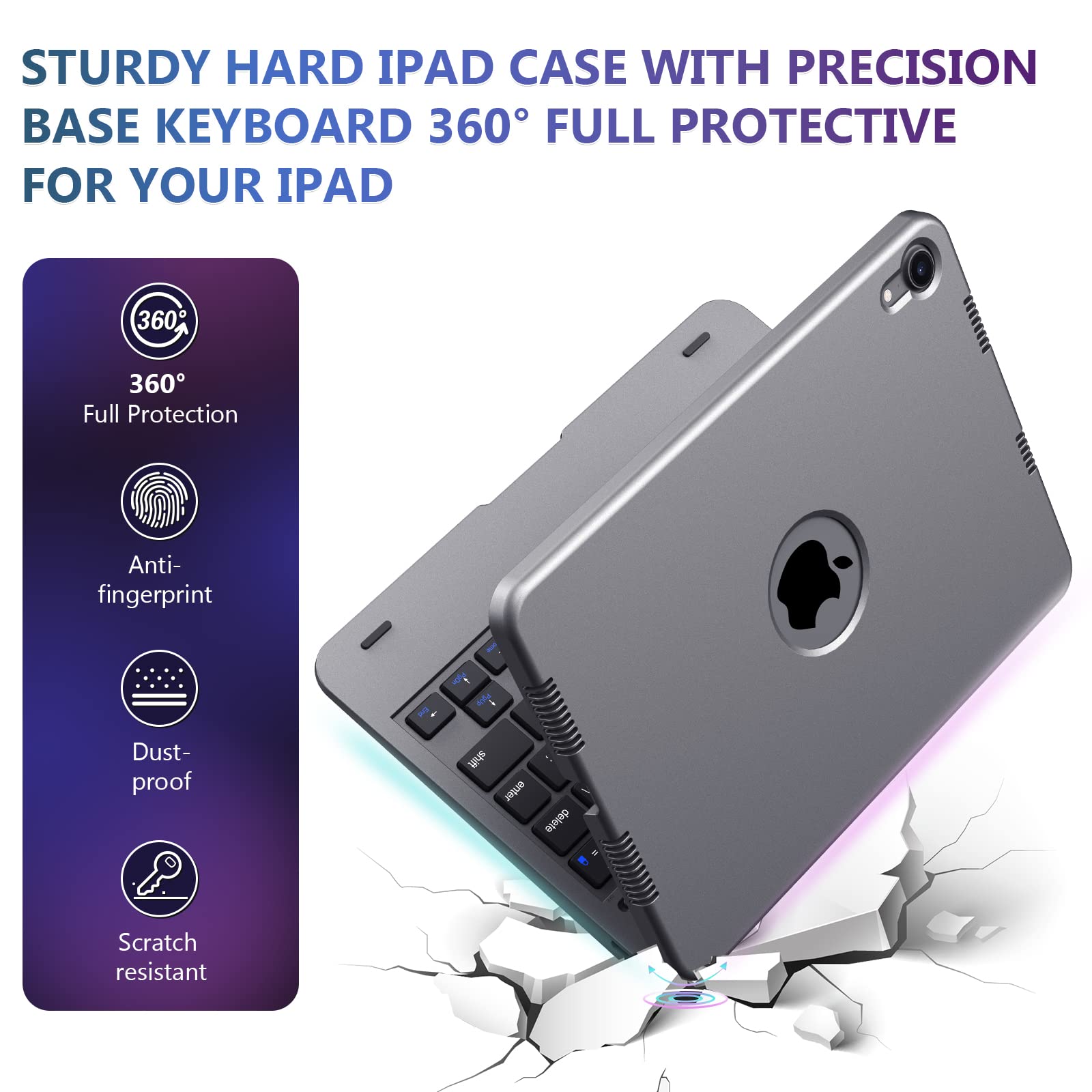 PLUSBRAVO iPad Mini 6 Case with Keyboard 8.3 Inch 2021, iPad Mini 6th Generation Case with Keyboard Bluetooth Wireless Rechargeable, iPad Mini 6 Accessories Protective Cover, Space Gray